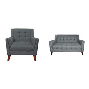 christopher knight home evelyn mid century modern fabric arm chair, dark gray, walnut & evelyn fabric loveseat, dark gray