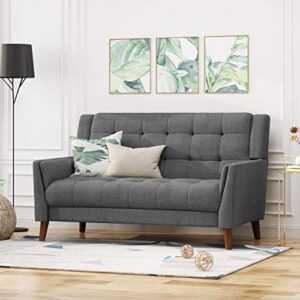 Christopher Knight Home Evelyn Mid Century Modern Fabric Arm Chair, Dark Gray, Walnut & Evelyn Fabric Loveseat, Dark Gray