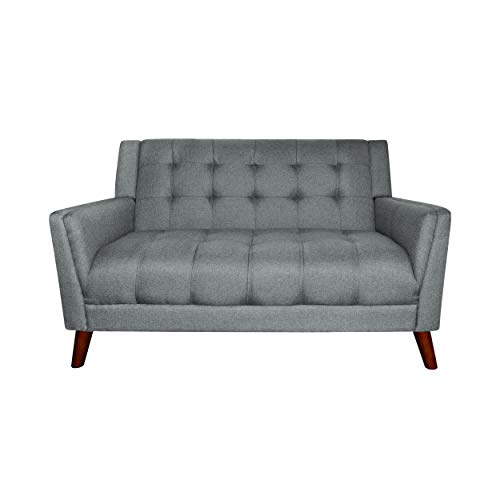 Christopher Knight Home Evelyn Mid Century Modern Fabric Arm Chair, Dark Gray, Walnut & Evelyn Fabric Loveseat, Dark Gray