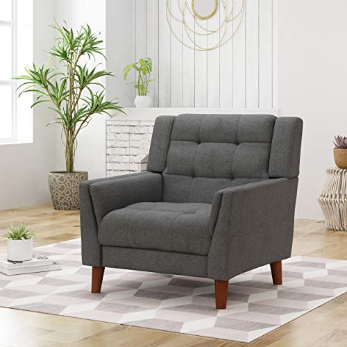 Christopher Knight Home Evelyn Mid Century Modern Fabric Arm Chair, Dark Gray, Walnut & Evelyn Fabric Loveseat, Dark Gray