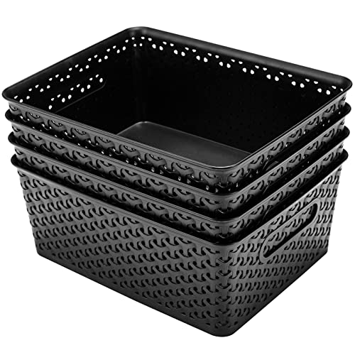 Eslite Plastic Storage Baskets,11.4X8.9X4.7",Pack of 4 (Black)