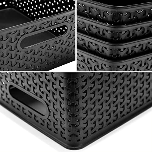 Eslite Plastic Storage Baskets,11.4X8.9X4.7",Pack of 4 (Black)