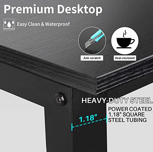 Aquzee Computer Desk with Hutch and Bookshelf, 47 Inches Black Home Office Desk with Space Saving Design, Metal Legs Table Desk with Upper Storage Shelves for Study Writing/Workstation, Easy Assemble