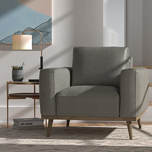 Amazon Brand – Rivet Modern Leather Living Room Accent Chair with Wood Base, 38.6"W, Gray