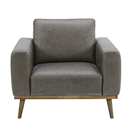 Amazon Brand – Rivet Modern Leather Living Room Accent Chair with Wood Base, 38.6"W, Gray