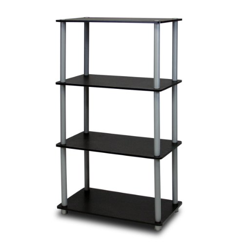 Furinno Turn-N-Tube 5 Tier Corner Shelf, Black/Grey & (99557BK/GY) Turn-N-Tube 4-Tier Multipurpose Shelf Display Rack - Black/Grey