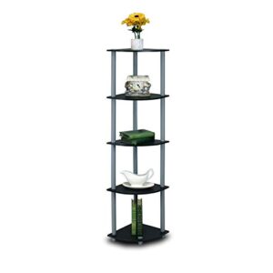 Furinno Turn-N-Tube 5 Tier Corner Shelf, Black/Grey & (99557BK/GY) Turn-N-Tube 4-Tier Multipurpose Shelf Display Rack - Black/Grey