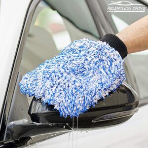 Relentless Drive Cyclone Car Wash Mitt & Works as Car Wash Sponge, Microfiber Wash Mitt Scratch Free, Ultra Absorbent Microfiber Mitt for Cars, Trucks, SUV, Boat & Motorcycle (2 Pack, Large Glove)