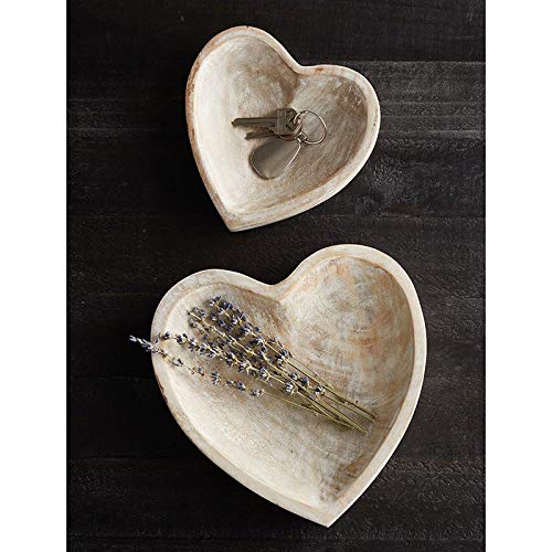 47th & Main Creative Brands Carved Heart-Shaped Wooden Bowl, Large, White