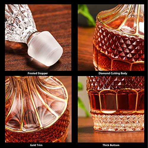 SALADAYS Whiskey Decanter and Glasses Set, Gold Crystal Decanter Set with 4 Whiskey Glasses, Gift Box, Perfect for Bourbon, Scotch and Wine - Gifts for Men