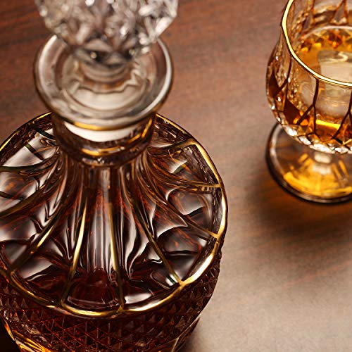 SALADAYS Whiskey Decanter and Glasses Set, Gold Crystal Decanter Set with 4 Whiskey Glasses, Gift Box, Perfect for Bourbon, Scotch and Wine - Gifts for Men