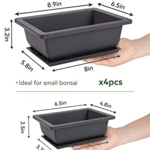 8 Packs Bonsai Training Pot with Humidity Tray - 6.5inch & 8.9inch Small Bonsai Tree Pots Kit, Plastic Plants Growing Planter with Drainage Tray, Indoor Decor Garden Yard