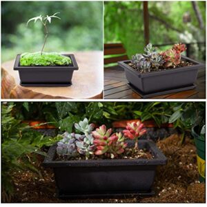 8 Packs Bonsai Training Pot with Humidity Tray - 6.5inch & 8.9inch Small Bonsai Tree Pots Kit, Plastic Plants Growing Planter with Drainage Tray, Indoor Decor Garden Yard