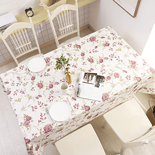 Heavy Duty Vinyl Tablecloth with Flannel Backing Waterproof Oil-Proof PVC Table Cloth Stain-Resistant Wipeable Rectangle or Square Table Cover for Indoor and Outdoor (Flowers, 60X84 Inch)