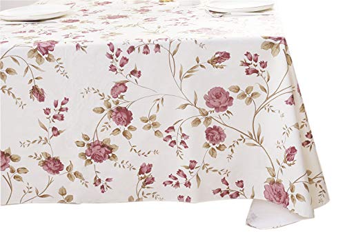 Heavy Duty Vinyl Tablecloth with Flannel Backing Waterproof Oil-Proof PVC Table Cloth Stain-Resistant Wipeable Rectangle or Square Table Cover for Indoor and Outdoor (Flowers, 60X84 Inch)