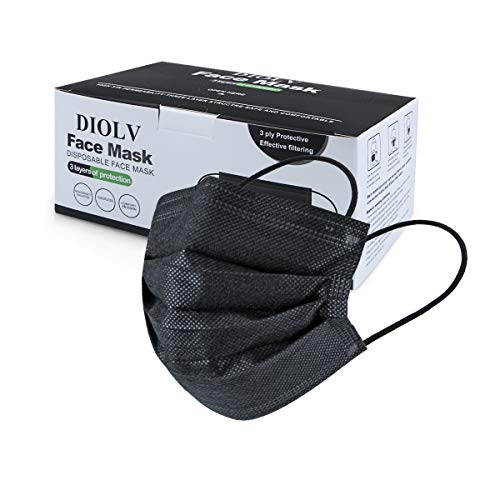 DIOLV Kids Disposable Face Masks Child Protective Cover Mask for Boys Girls 50 Pcs Black