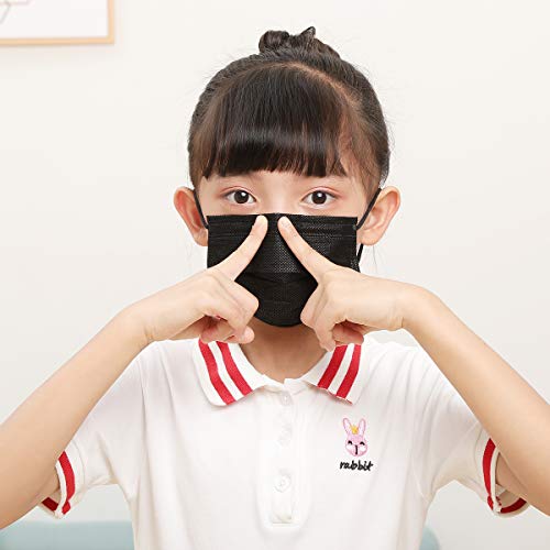 DIOLV Kids Disposable Face Masks Child Protective Cover Mask for Boys Girls 50 Pcs Black