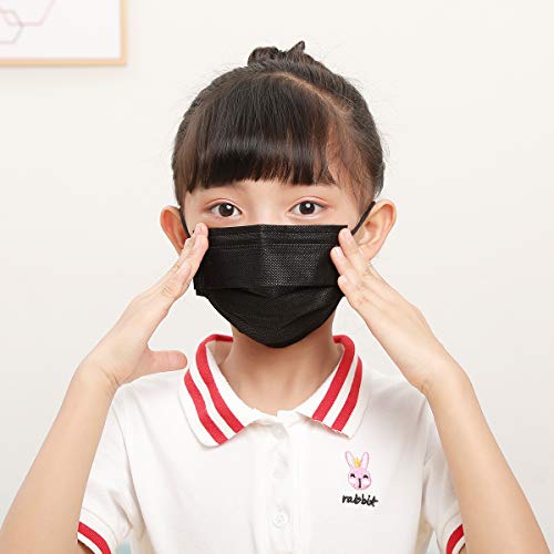 DIOLV Kids Disposable Face Masks Child Protective Cover Mask for Boys Girls 50 Pcs Black