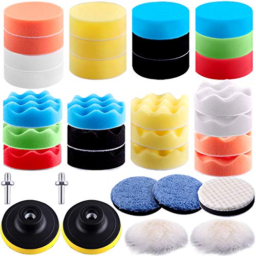 SIQUK 35 Pieces Car Polishing Pad Kit 3 Inch Buffing Pads Foam Polish Pads Polisher Attachment for Drill