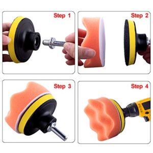 SIQUK 35 Pieces Car Polishing Pad Kit 3 Inch Buffing Pads Foam Polish Pads Polisher Attachment for Drill