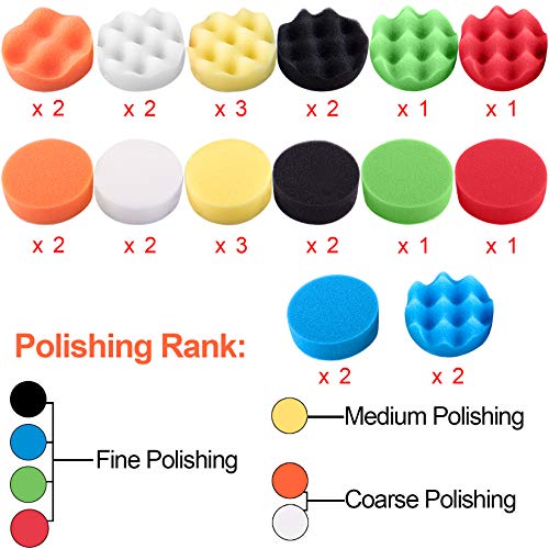 SIQUK 35 Pieces Car Polishing Pad Kit 3 Inch Buffing Pads Foam Polish Pads Polisher Attachment for Drill