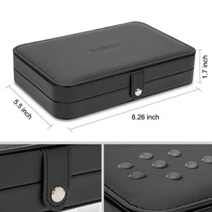 LANDICI Small Jewelry Box for Women Girls, PU Leather Travel Jewelry Organizer Case, Portable Mini Jewellery Storage Holder Display for Ring Earrings Necklace Bracelet Bangle, Black