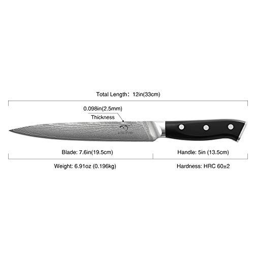 Slicing Knife 8 Inch, Carving Brisket Kitchen Knife Forged with VG10 Super Steel 67-Layer Damascus, Non-slip ABS Ergonomic Triple Rivet Handle, Razor Sharp Lightweight Multipurpose