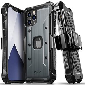 vena varmor rugged case compatible with apple iphone 12 pro max (6.7"-inch), (military grade drop protection) heavy duty holster belt clip cover with kickstand - space gray