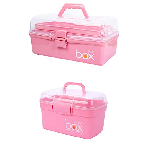 Kinsorcai Clear Plastic Storage Box/Tool Box, Multipurpose Organizer and Portable Handled Storage Case for Art Craft and Cosmetic (Pink)