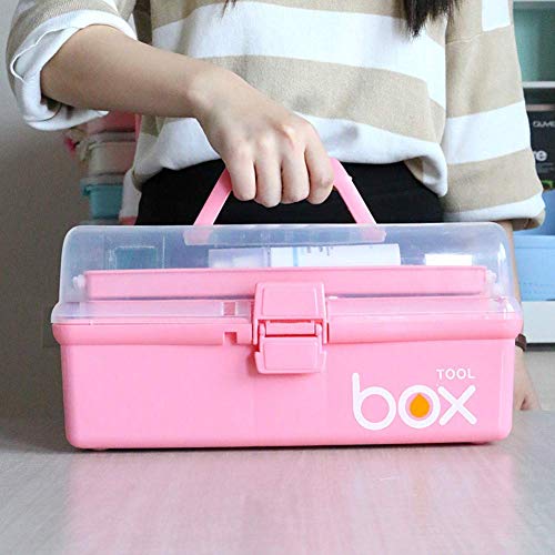 Kinsorcai Clear Plastic Storage Box/Tool Box, Multipurpose Organizer and Portable Handled Storage Case for Art Craft and Cosmetic (Pink)