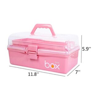 Kinsorcai Clear Plastic Storage Box/Tool Box, Multipurpose Organizer and Portable Handled Storage Case for Art Craft and Cosmetic (Pink)