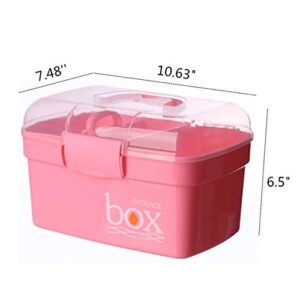 Kinsorcai Clear Plastic Storage Box/Tool Box, Multipurpose Organizer and Portable Handled Storage Case for Art Craft and Cosmetic (Pink)