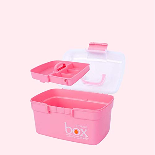 Kinsorcai Clear Plastic Storage Box/Tool Box, Multipurpose Organizer and Portable Handled Storage Case for Art Craft and Cosmetic (Pink)