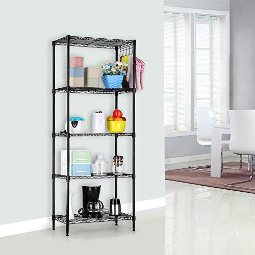 Basic Houseware 5 Tier Storage Shelf Metal Wire Shelving Unit Utility Organization Storage Rack for Kitchen Living Room Pantry Heavy Duty