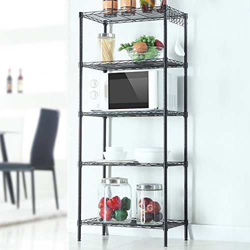 Basic Houseware 5 Tier Storage Shelf Metal Wire Shelving Unit Utility Organization Storage Rack for Kitchen Living Room Pantry Heavy Duty