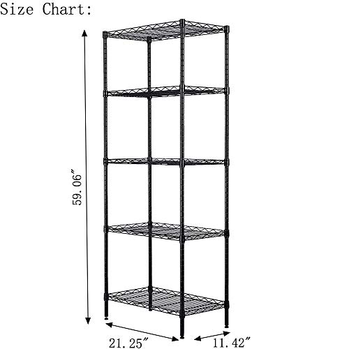 Basic Houseware 5 Tier Storage Shelf Metal Wire Shelving Unit Utility Organization Storage Rack for Kitchen Living Room Pantry Heavy Duty