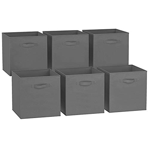 C&AHOME Cube Storage Bins 6-Pack Foldable Fabric Storage Cubes Baskets Containers Drawers with Dual Handles, Toys Closet Storage Box for Organizing Shelf, 10.5" L x 10.5" W x 11" H, Dark Grey