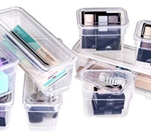 AB Designs Mixed Bin Pack, [4] Long & [4] Small Home Organizer Storage Boxes with Lids, Clear