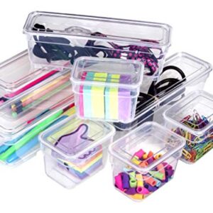 AB Designs Mixed Bin Pack, [4] Long & [4] Small Home Organizer Storage Boxes with Lids, Clear