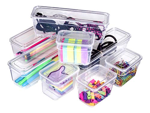 AB Designs Mixed Bin Pack, [4] Long & [4] Small Home Organizer Storage Boxes with Lids, Clear