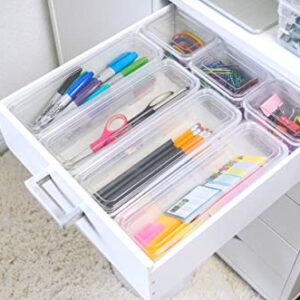 AB Designs Mixed Bin Pack, [4] Long & [4] Small Home Organizer Storage Boxes with Lids, Clear