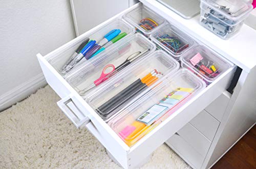 AB Designs Mixed Bin Pack, [4] Long & [4] Small Home Organizer Storage Boxes with Lids, Clear