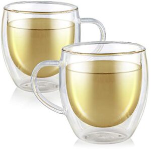 teabloom double walled cups – 8 oz / 250 ml – set of 2 insulated glass cups for tea, coffee, espresso, and more – clarity collection