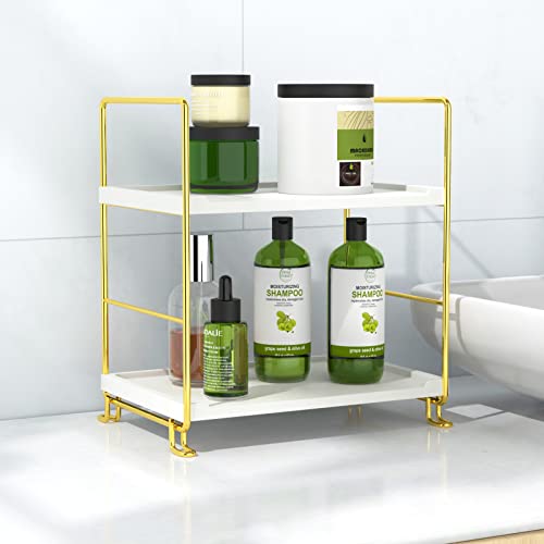 JANUS LiANG 2-Tier Bathroom Countertop Organizer Perfume Organizer Makeup Shelf Bedroom Storage Tray or Kitchen Spice Rack (Gold)