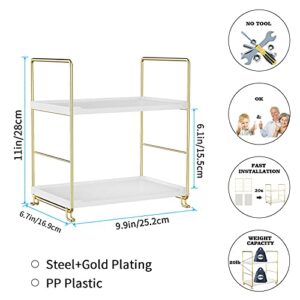 JANUS LiANG 2-Tier Bathroom Countertop Organizer Perfume Organizer Makeup Shelf Bedroom Storage Tray or Kitchen Spice Rack (Gold)