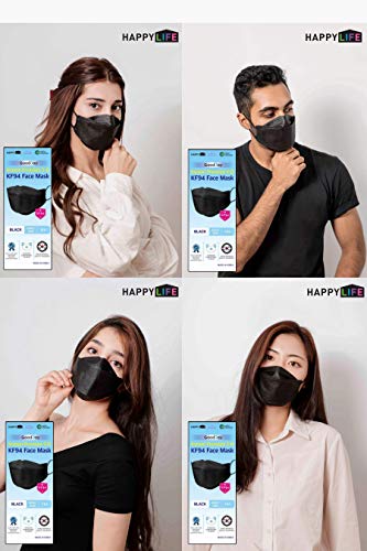 (20PCS) Black Disposable KF94- Face Masks 4-Layer Filters Breathable Comfortable Nose, Good Day, Dust Mask, Black KF94 Masks Made in Korea.