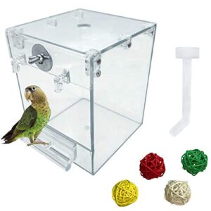 pinvnby acrylic bird bath box,parakeet no-leakage bathtub for cage hanging tube shower box cage accessory with water injector & balls toys for small pet birds lovebirds budgies canary(6 pcs)