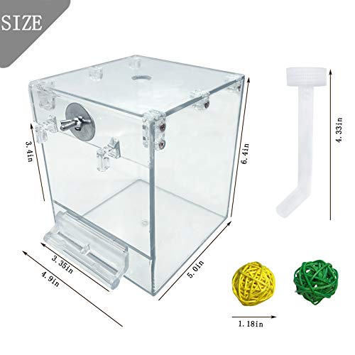 PINVNBY Acrylic Bird Bath Box,Parakeet No-Leakage Bathtub for Cage Hanging Tube Shower Box Cage Accessory with Water Injector & Balls Toys for Small Pet Birds Lovebirds Budgies Canary(6 Pcs)