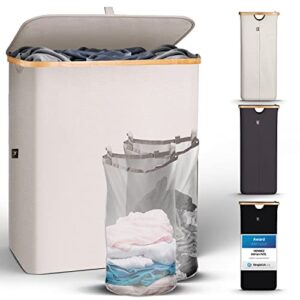 hennez laundry basket with lid - 140l double dirty clothes hamper with removable bag - laundry bin with lid - tall laundry hamper with lid - bathroom, dorm, college large hamper for laundry with lid