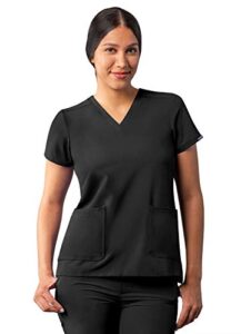 adar addition scrubs for women - modern v-neck scrub top - a6008 - black - m